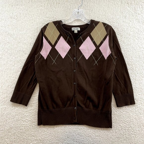 Cherokee | Sweaters | Y2k 200s Cherokee Brown Pink Argyle Soft Girl ...